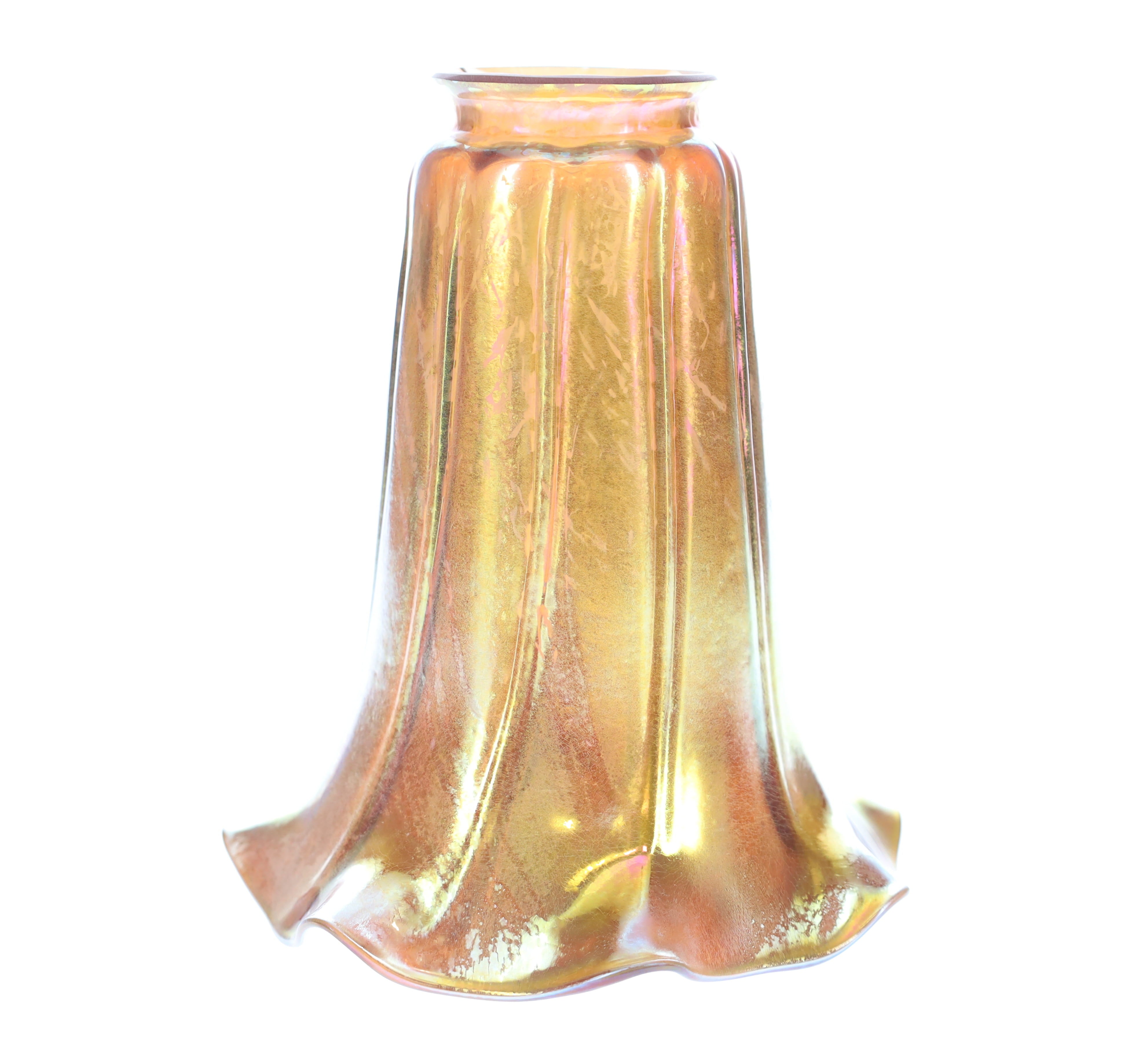 2-1/4" Fitter, Gold Iridescent "Trumpet" Art Glass Shade, 6-1/4" Tall ...